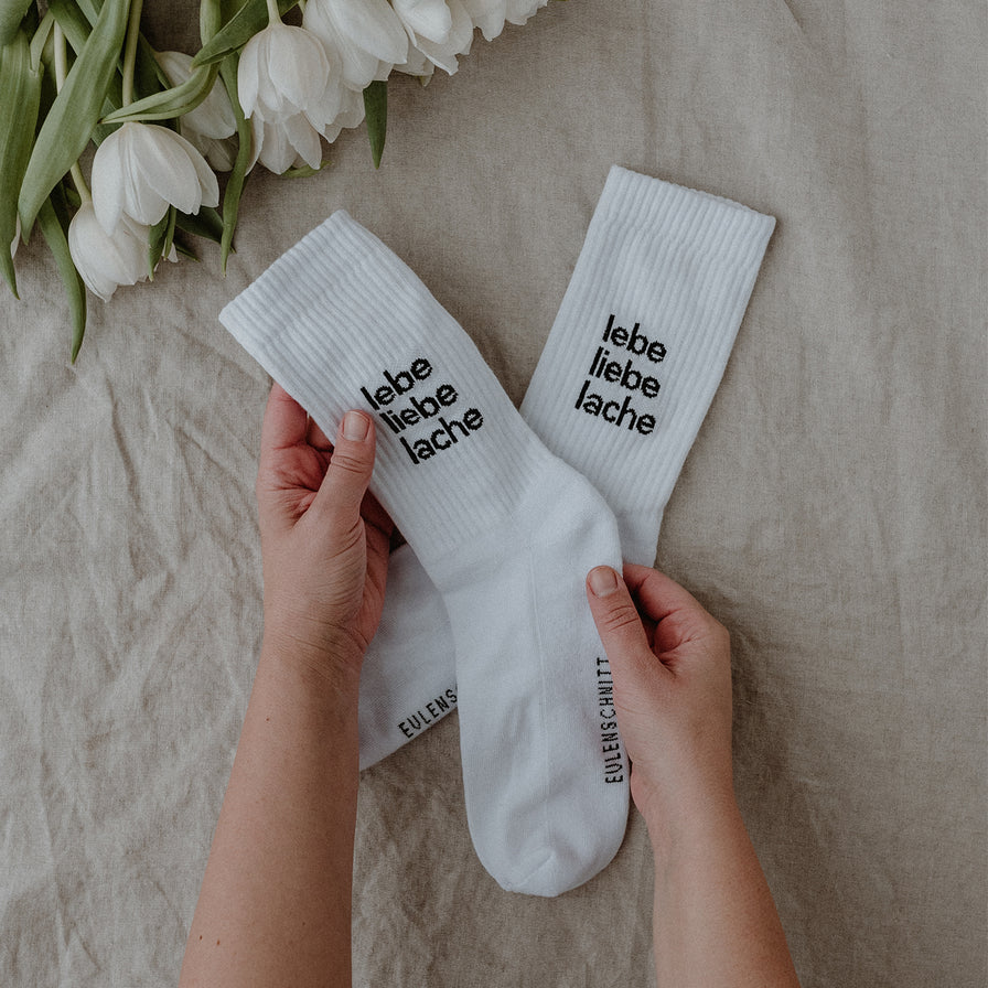 Socken Lebe Liebe Lache Eulenschnitt art nr. E023 – Liäblingsstück